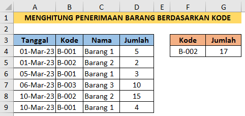 Menghitung Penerimaan Barang Dengan Kriteria Kode Menggunakan Rumus ...