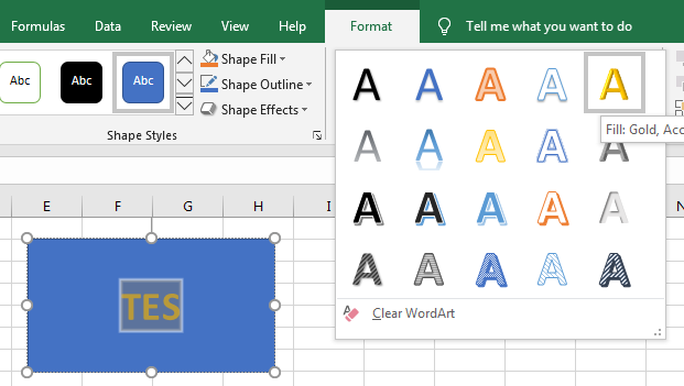 Menambahkan WordArt Style Pada Teks Dalam Shape Pada Microsoft Excel ...