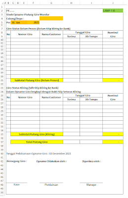 Contoh Form Laporan Stok Fisik Giro Untuk Kasir Dalam Microsoft Excel ...